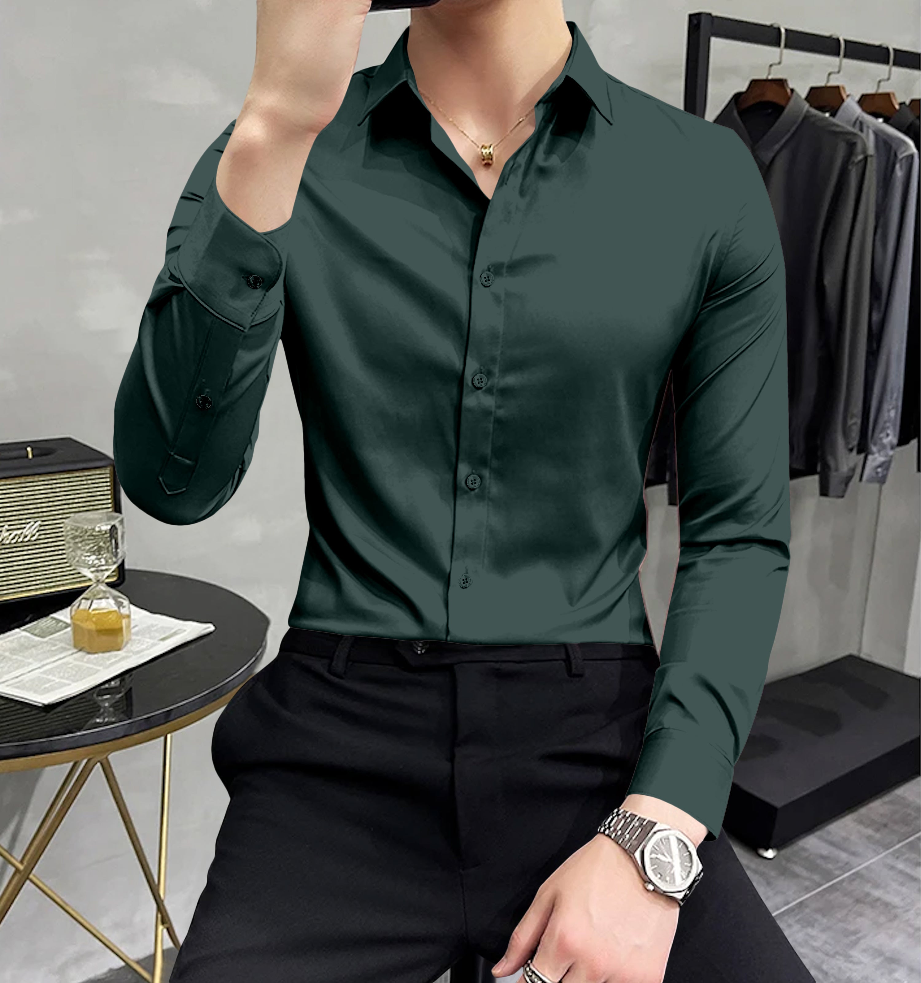 Green Sheen Super Satin Premium Cotton Shirt